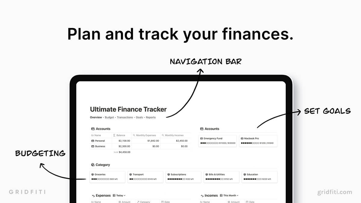The 10 Best Notion Finance Tracker Budget Templates Gridfiti