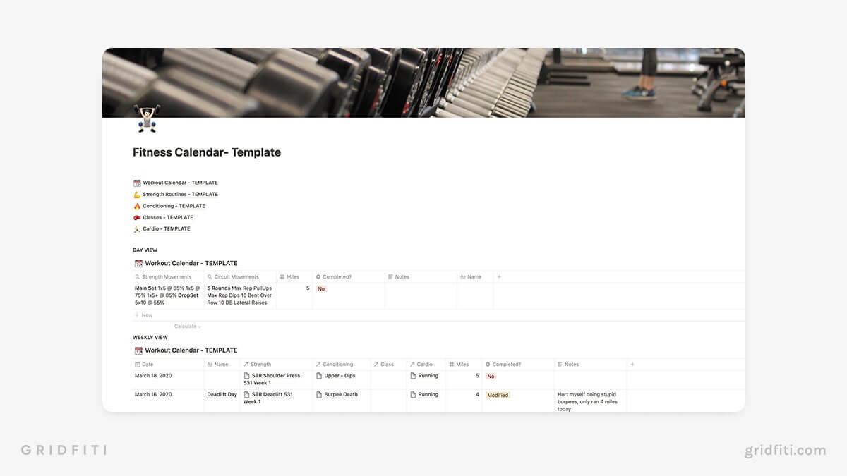 The Best Notion Workout Templates For Your Fitness Health Gridfiti
