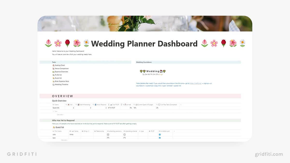 The 5 Best Notion Wedding Planning Templates Gridfiti