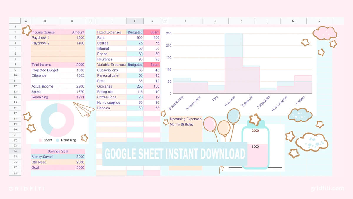 30 Aesthetic Google Sheets Templates Gridfiti