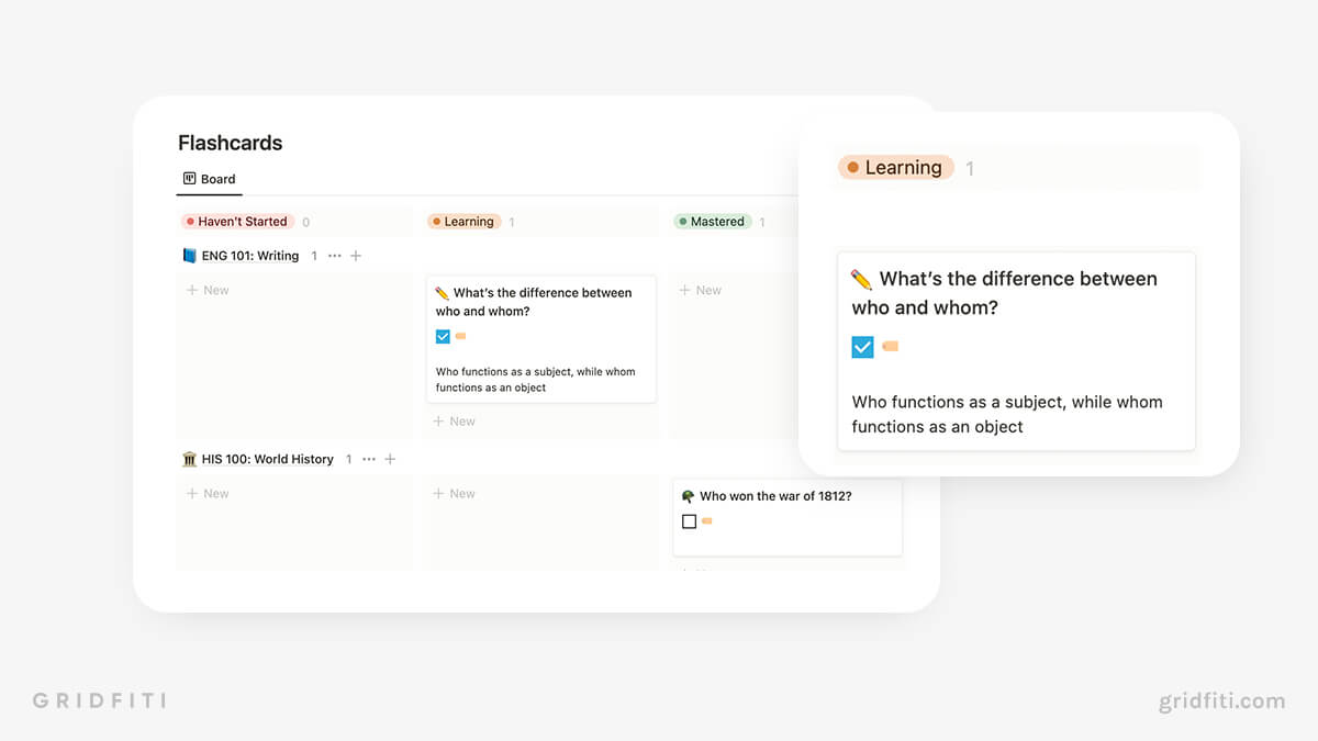 How To Create Notion Flashcards Tutorial Templates Gridfiti